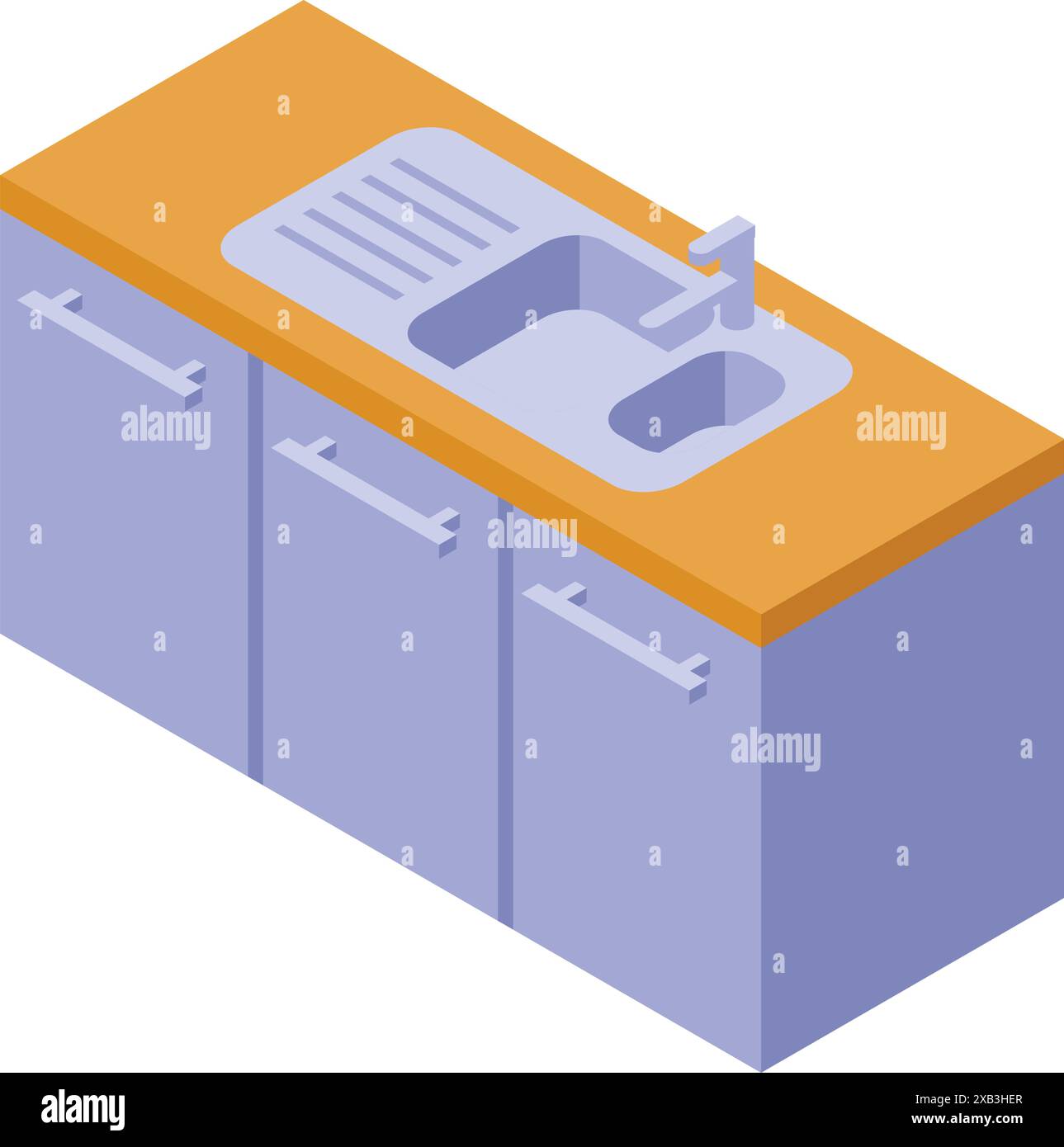 Modern kitchen counter with stainless steel sink and faucet isometric ...