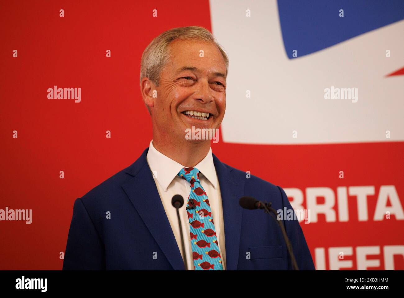 London, UK 10 June 2024 Nigel Farage, Leader of Reform Reform launches ...
