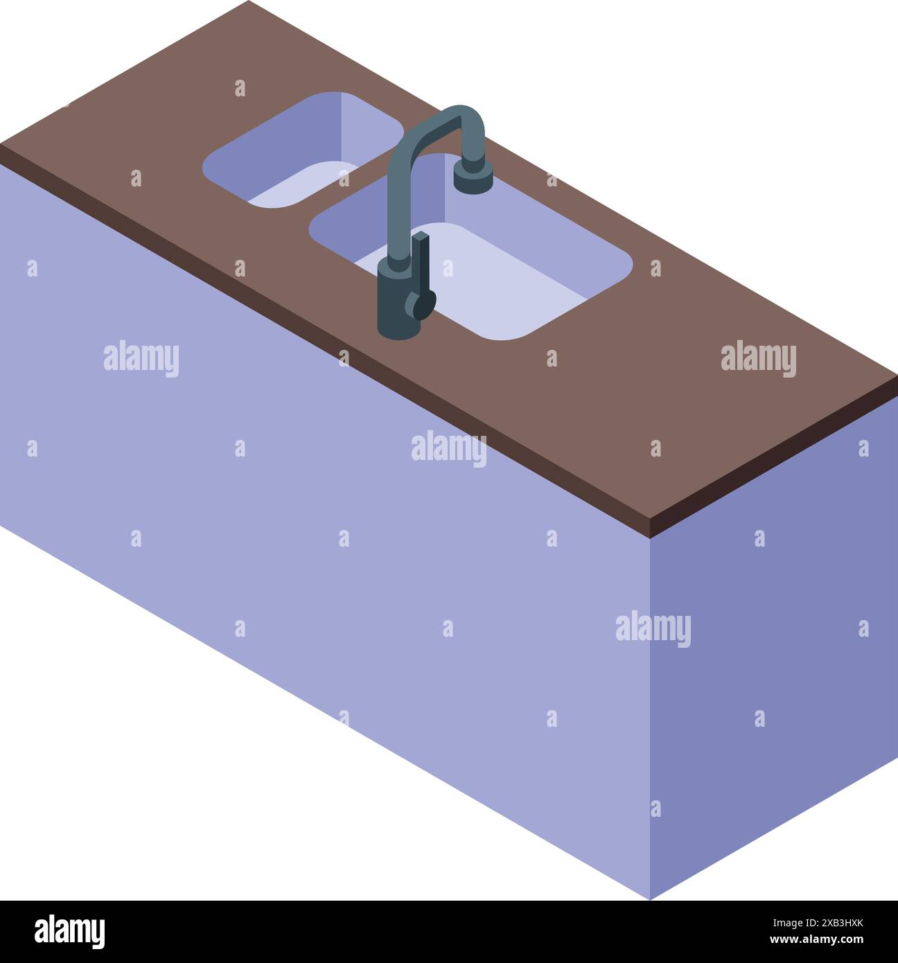 Isometric view of a modern kitchen sink, featuring a stainless steel ...