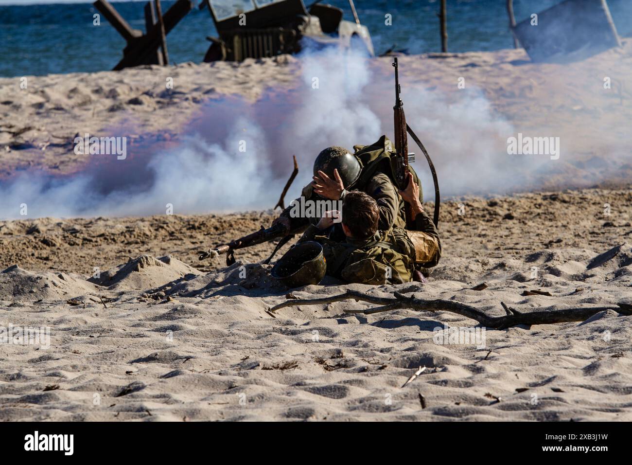 Historical reconstruction. An American infantry soldiers from the World ...