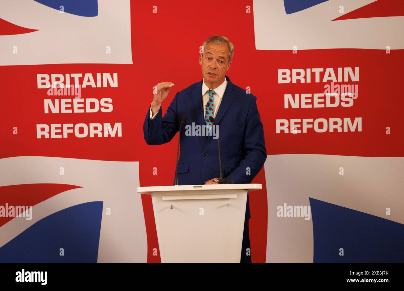 London, UK. 10th June, 2024. Nigel Farage, Leader of Reform Reform ...