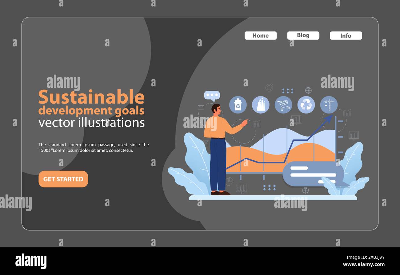 SDG or sustainable development goals night mode or dark mode web banner or landing page ...