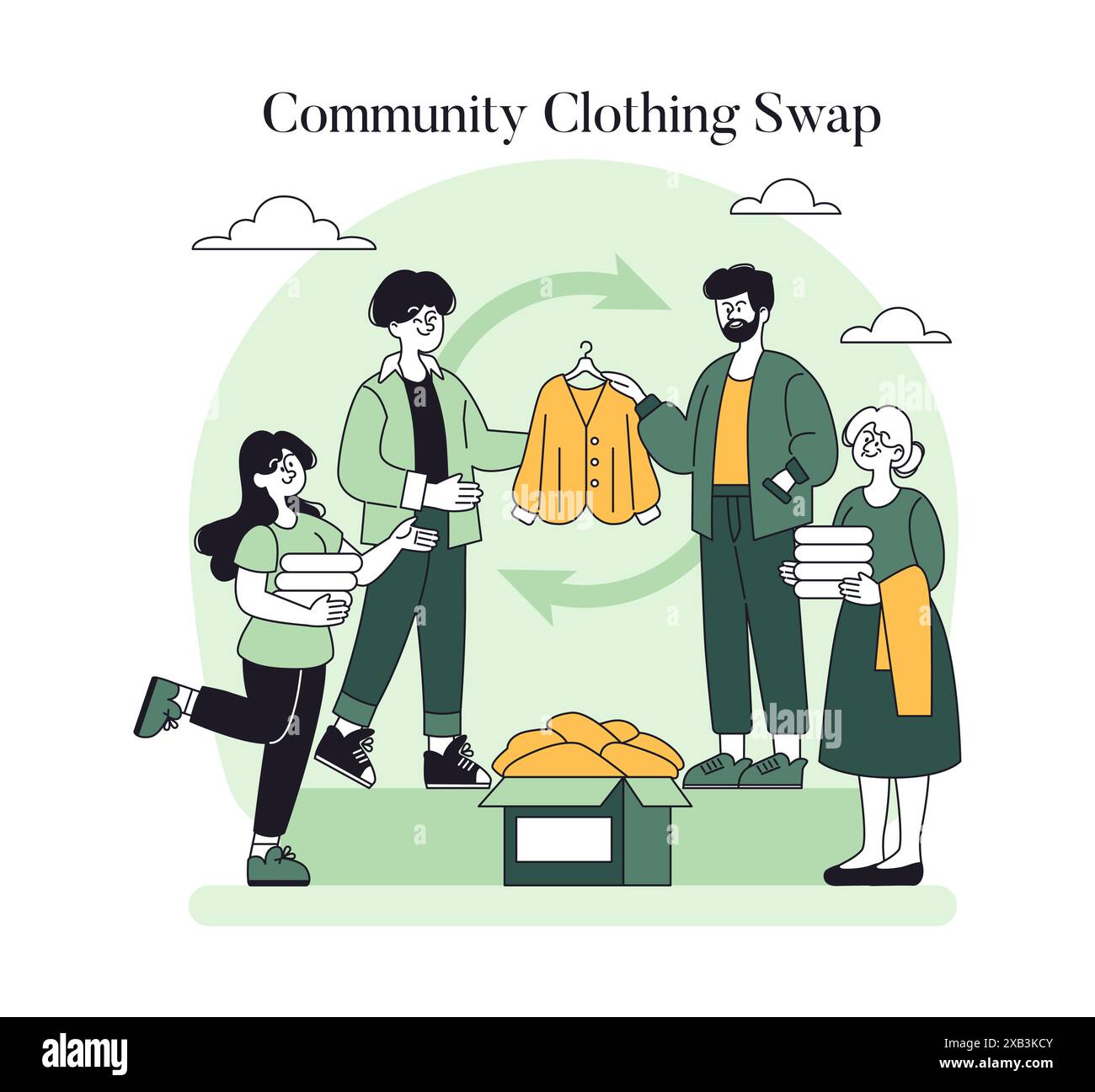 Sustainable fashion concept. Illustration of people participating in a ...