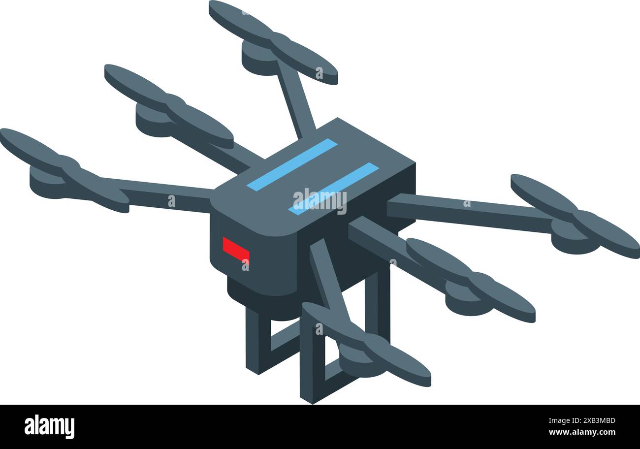 Modern powerful drone flying with rotating propellers isometric view ...