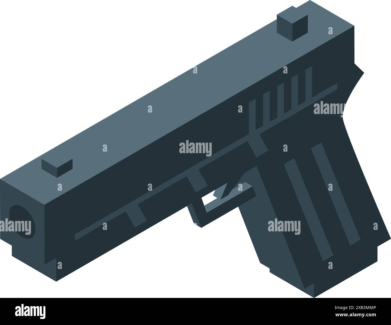 Isometric illustration of a gun pointing right showing the barrel and ...