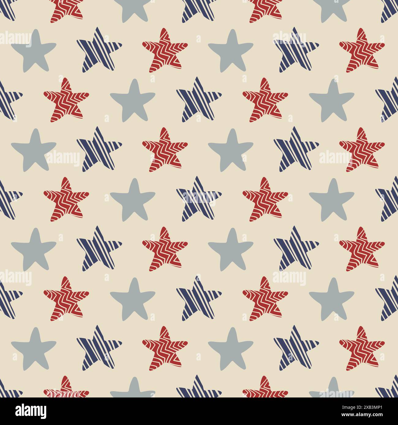 Red and blue stars on beige background. American Memorial Day seamless ...
