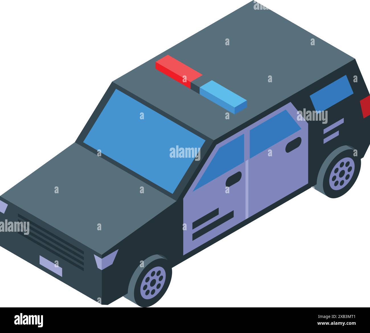 Isometric view of a police car parked on the side of the road with its ...