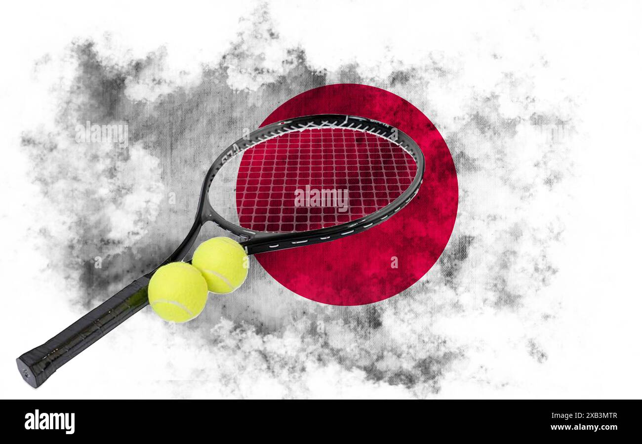 White background with Japan flag and tennis racket with balls Stock ...