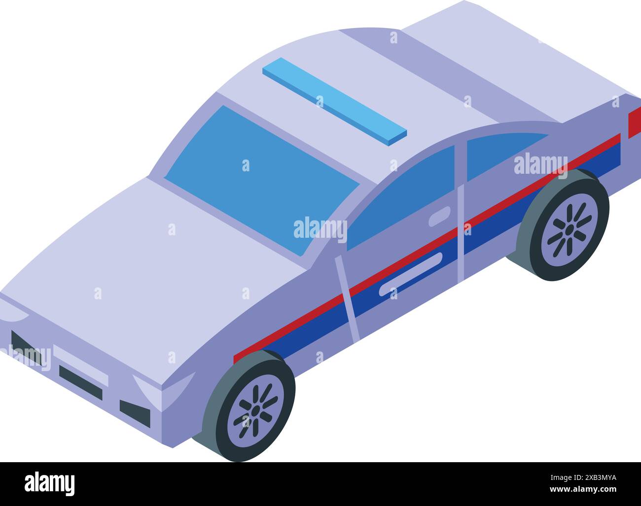 White police patrol car driving fast with siren on isometric ...