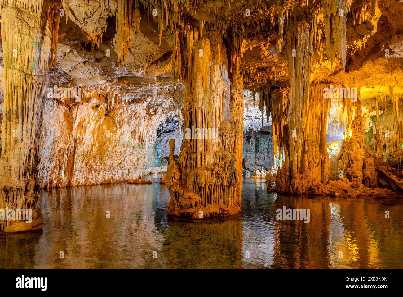 Interior of Neptune's Grotto, a stalactite cave near Alghero on the ...
