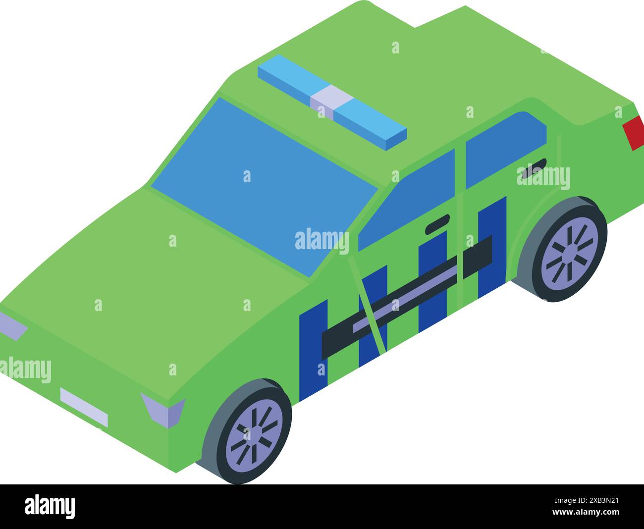 Green isometric police car parked on the street with blue emergency ...