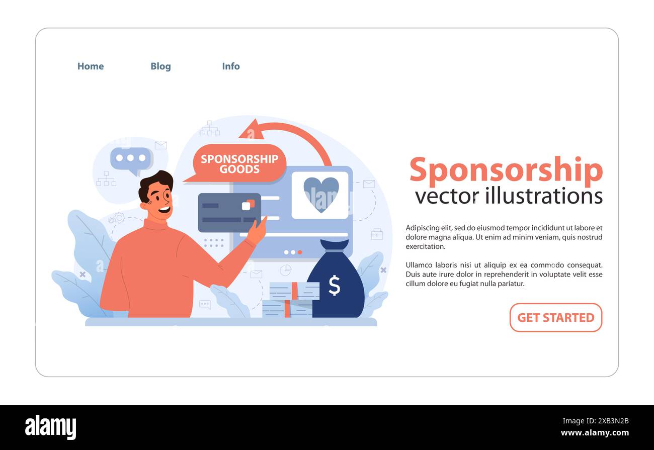 Enthusiastic man introducing sponsorship goods via digital platform ...
