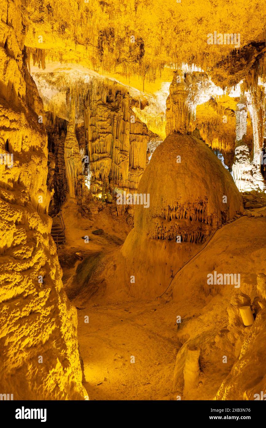 Interior of Neptune's Grotto, a stalactite cave near Alghero on the ...