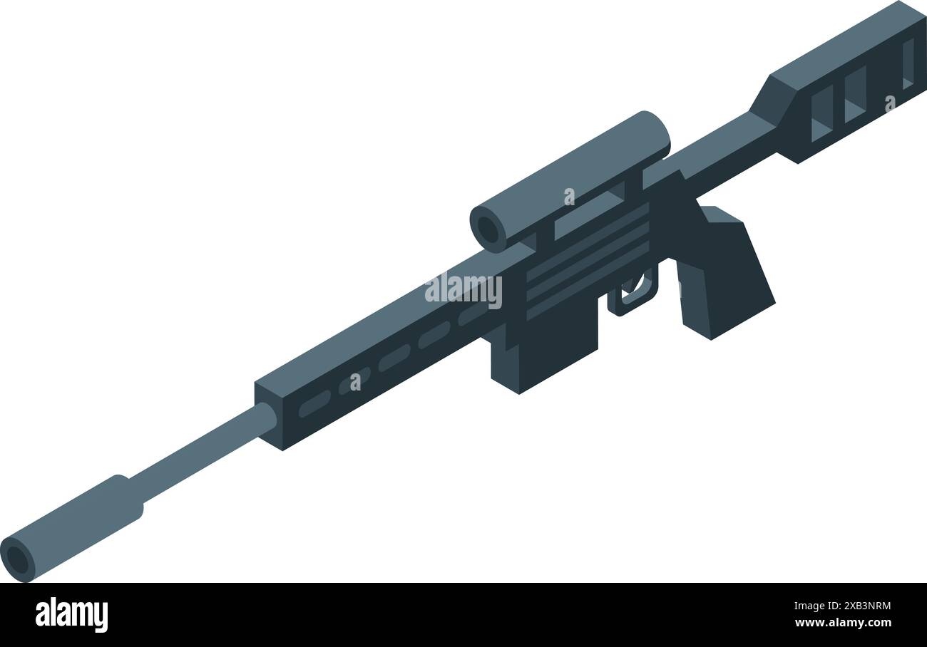 Isometric view of a powerful sniper rifle with a scope, designed for ...