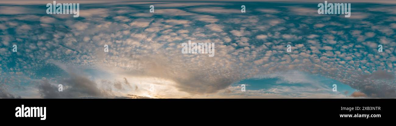 360 panorama of glowing sunset sky with bright Cirrus clouds. Seamless ...