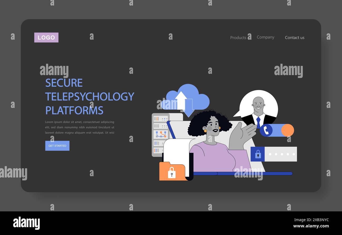 Telepsychology concept. Secure online therapy platform with encrypted ...
