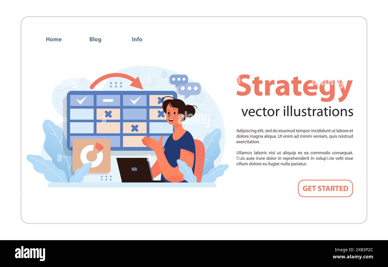 Strategy in action. Enthusiastic woman presents monthly planner, showcasing marked tasks and pie ...