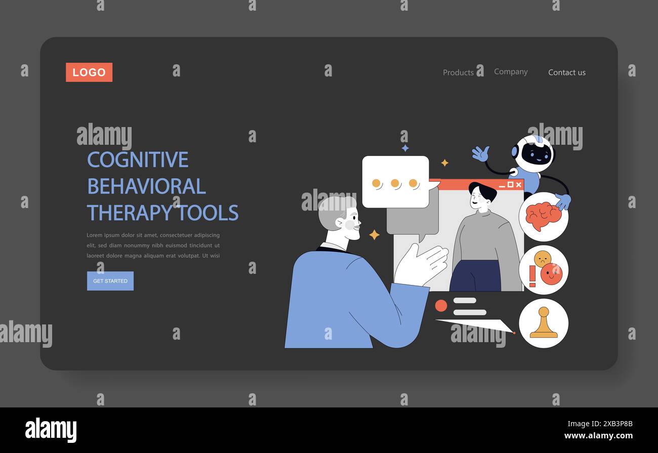 AI in Psychology concept. Digital interface for cognitive behavioral therapy with human and ...