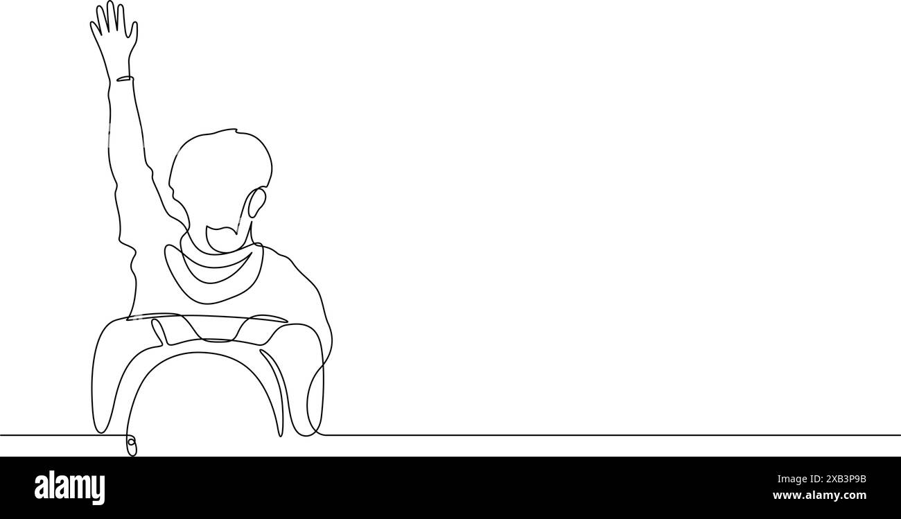 back of school children boy raising hand in classroom vector thin line ...