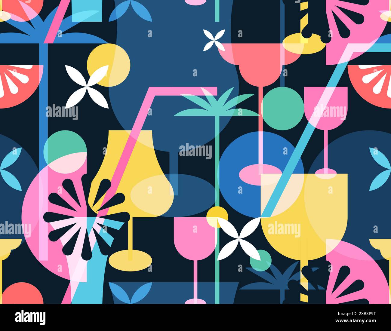 Multicolor cocktails seamless pattern. Summer tropical beach bar ...