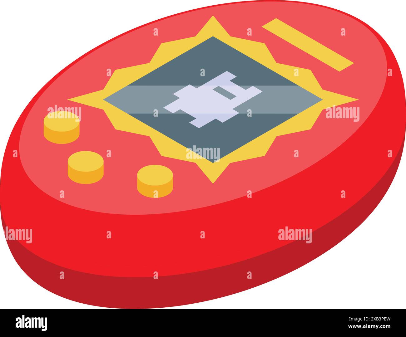 Red virtual pet toy with buttons, an antenna and a pixelated screen ...