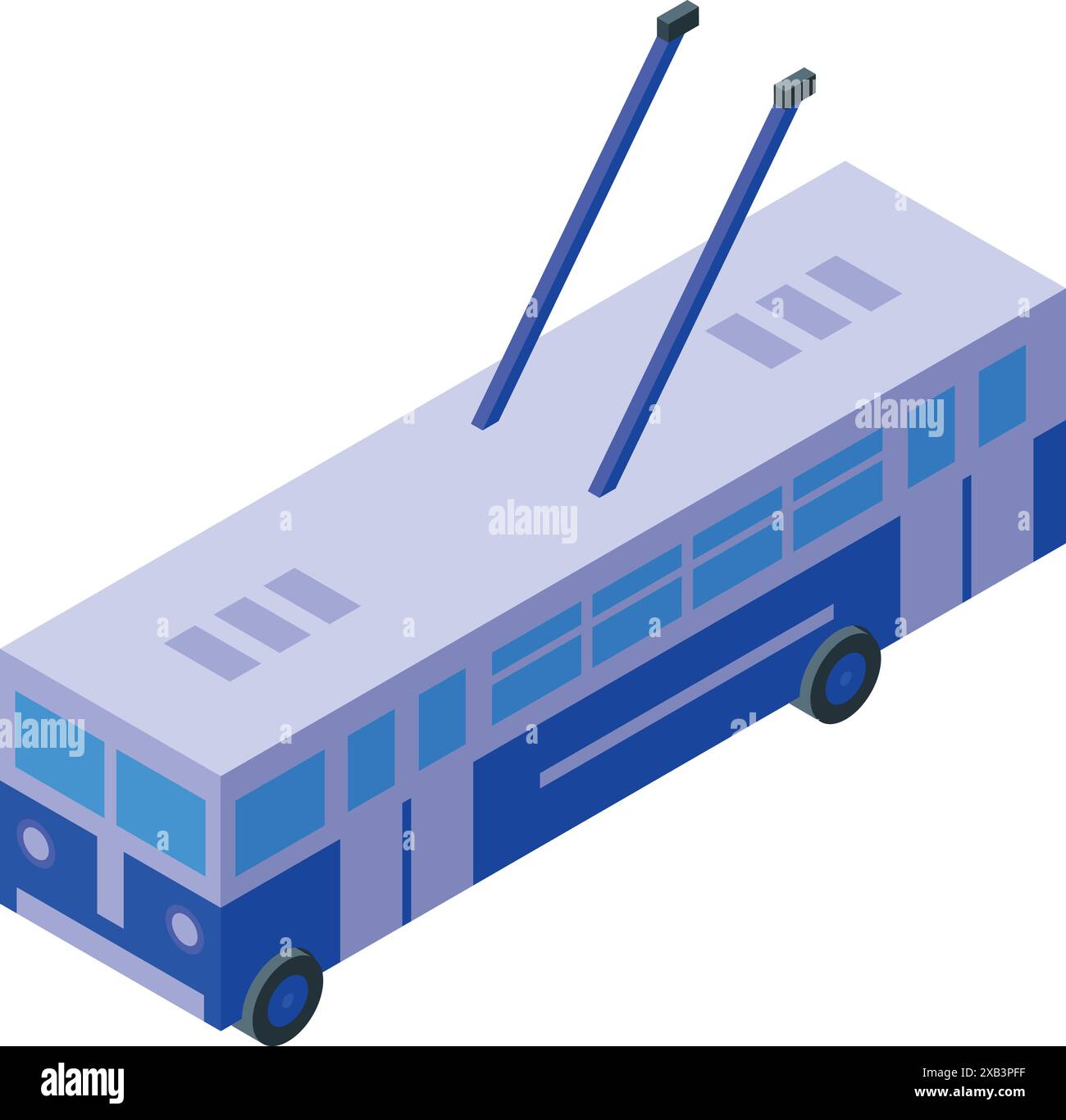 Illustration of a trolleybus moving through a city street with its ...