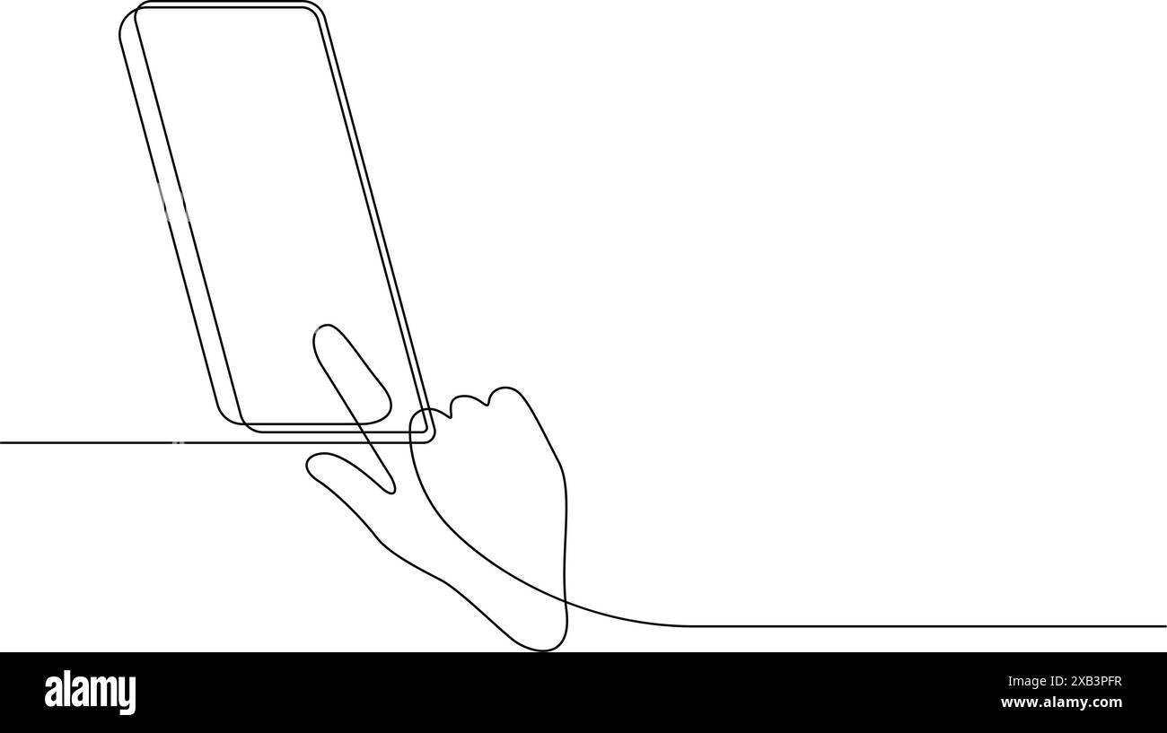 hand using smartphone minimalism graphic continuous line drawing vector ...