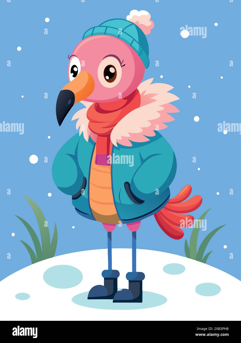 flamingo vector illustration with snow background Stock Vector Image ...