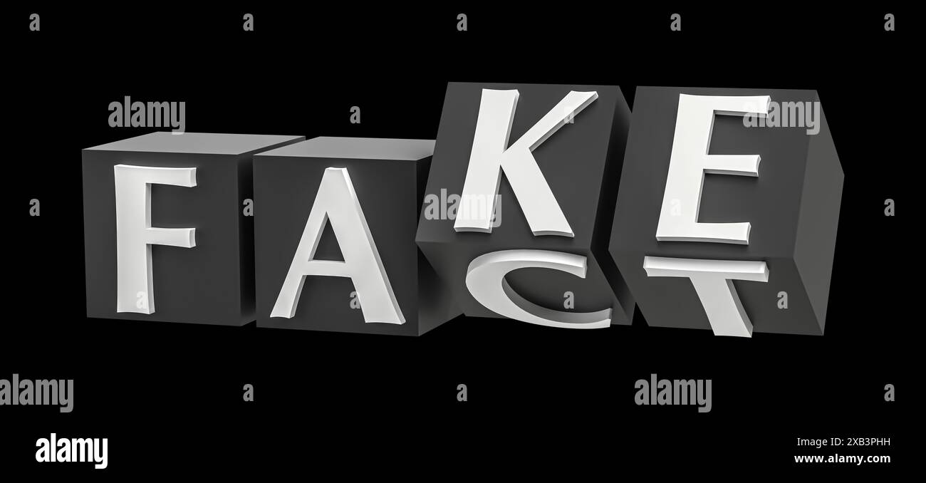 Cubes with letters flip over and the words change from FACT to FAKE ...