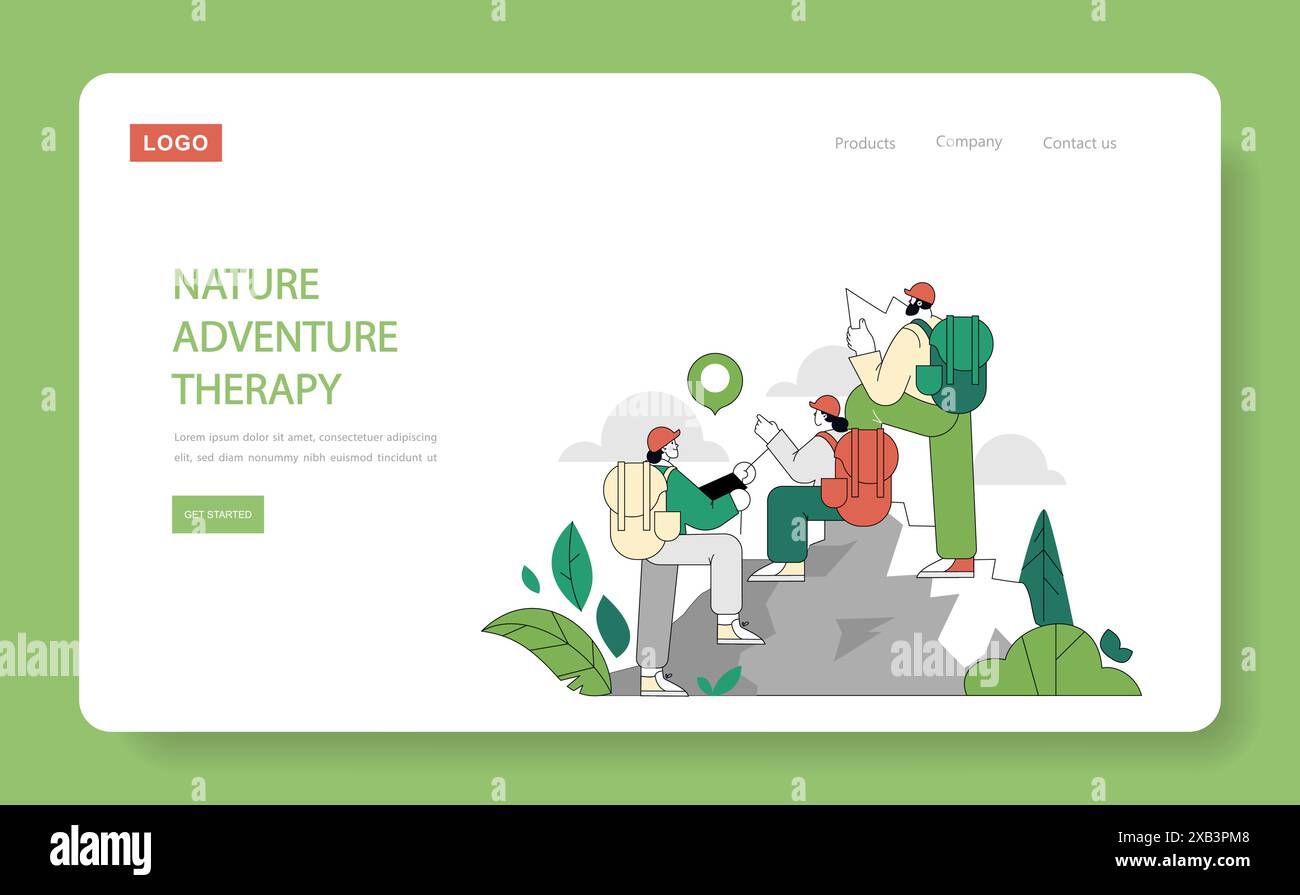 Eco therapy concept. Illustration of people engaging in nature ...