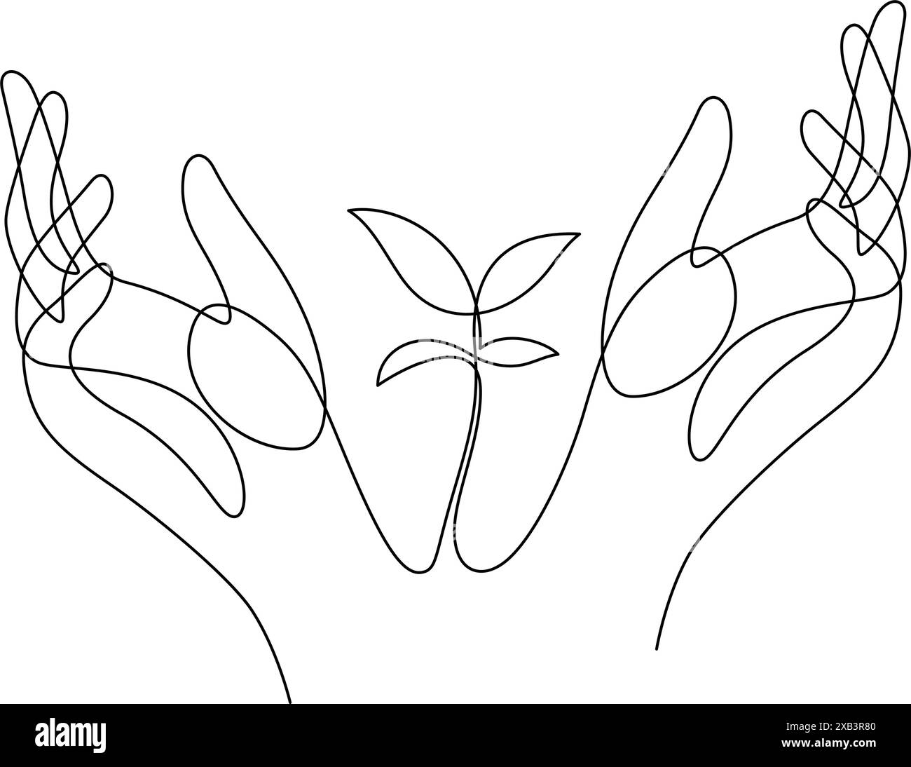 sapling care with two hands one line continuous drawing save world plant and environmental ...