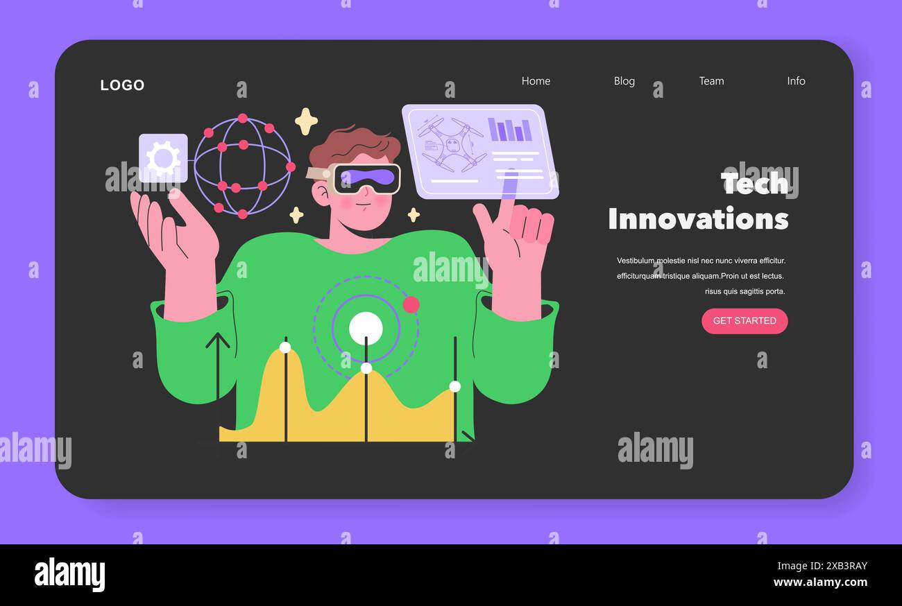 Maker Culture concept Man with VR headset interacts with futuristic ...