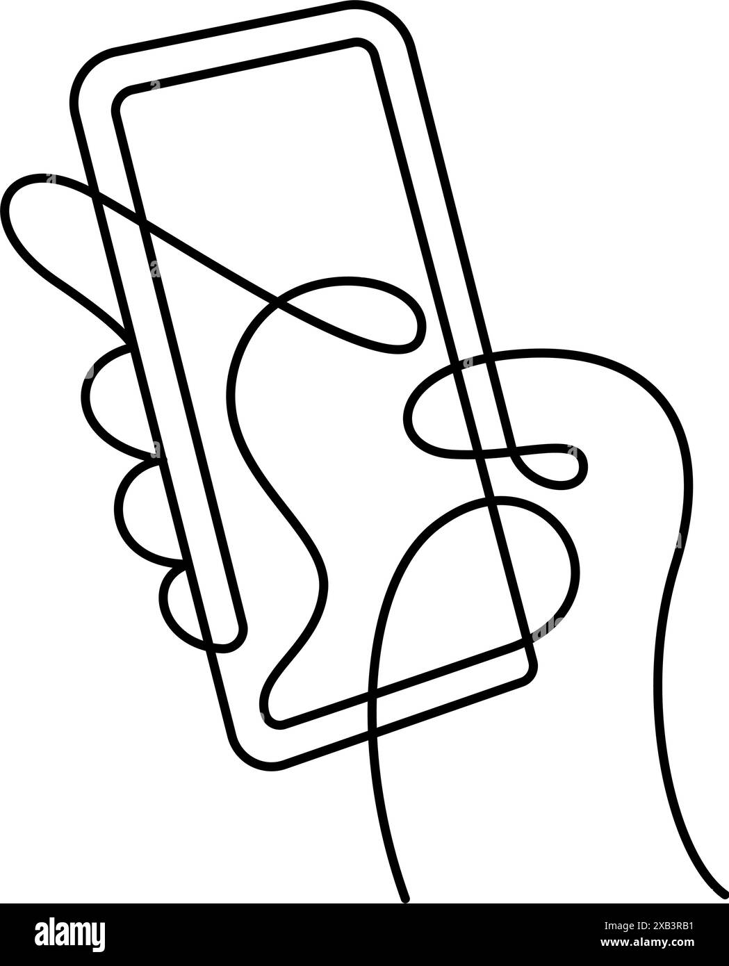 hand using smartphone close up one line drawing bold linear vector ...