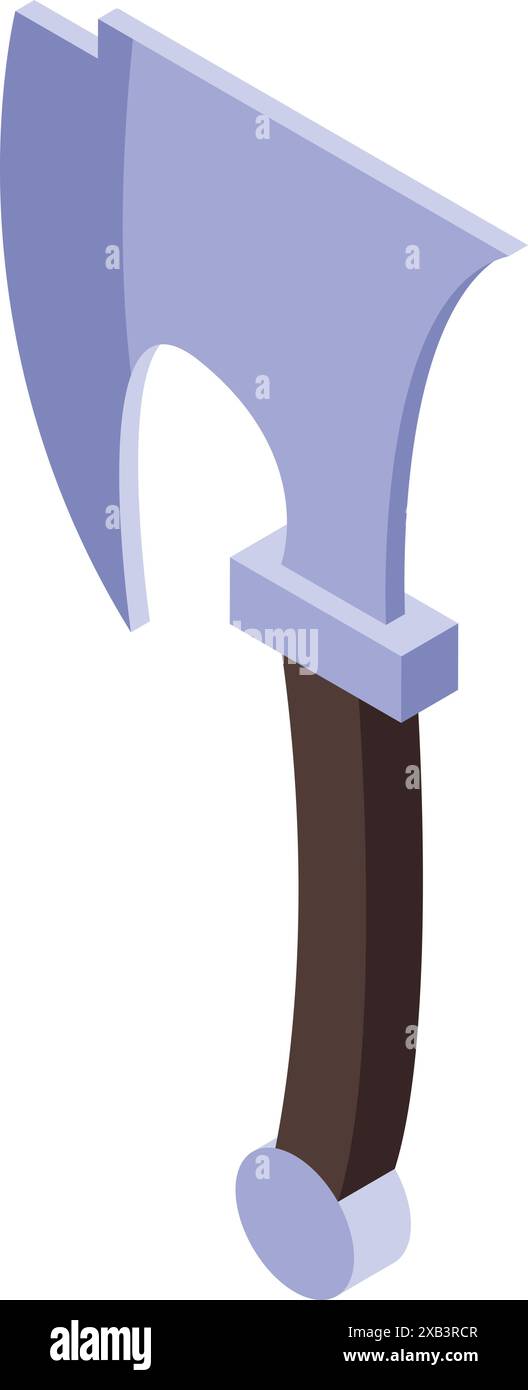 Large sharp viking battle axe with a wooden handle pointing down in ...