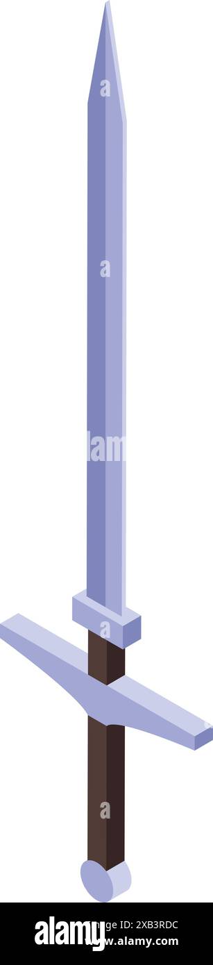 Long medieval knight sword standing on white background isometric view ...