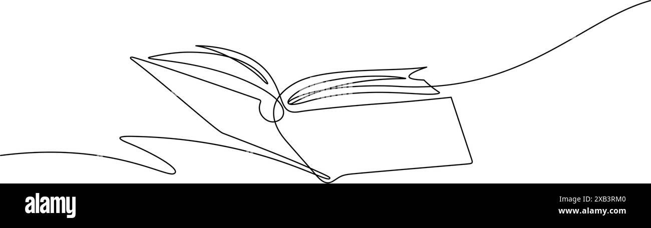 continuous line drawing of opening book education and knowledge concept ...