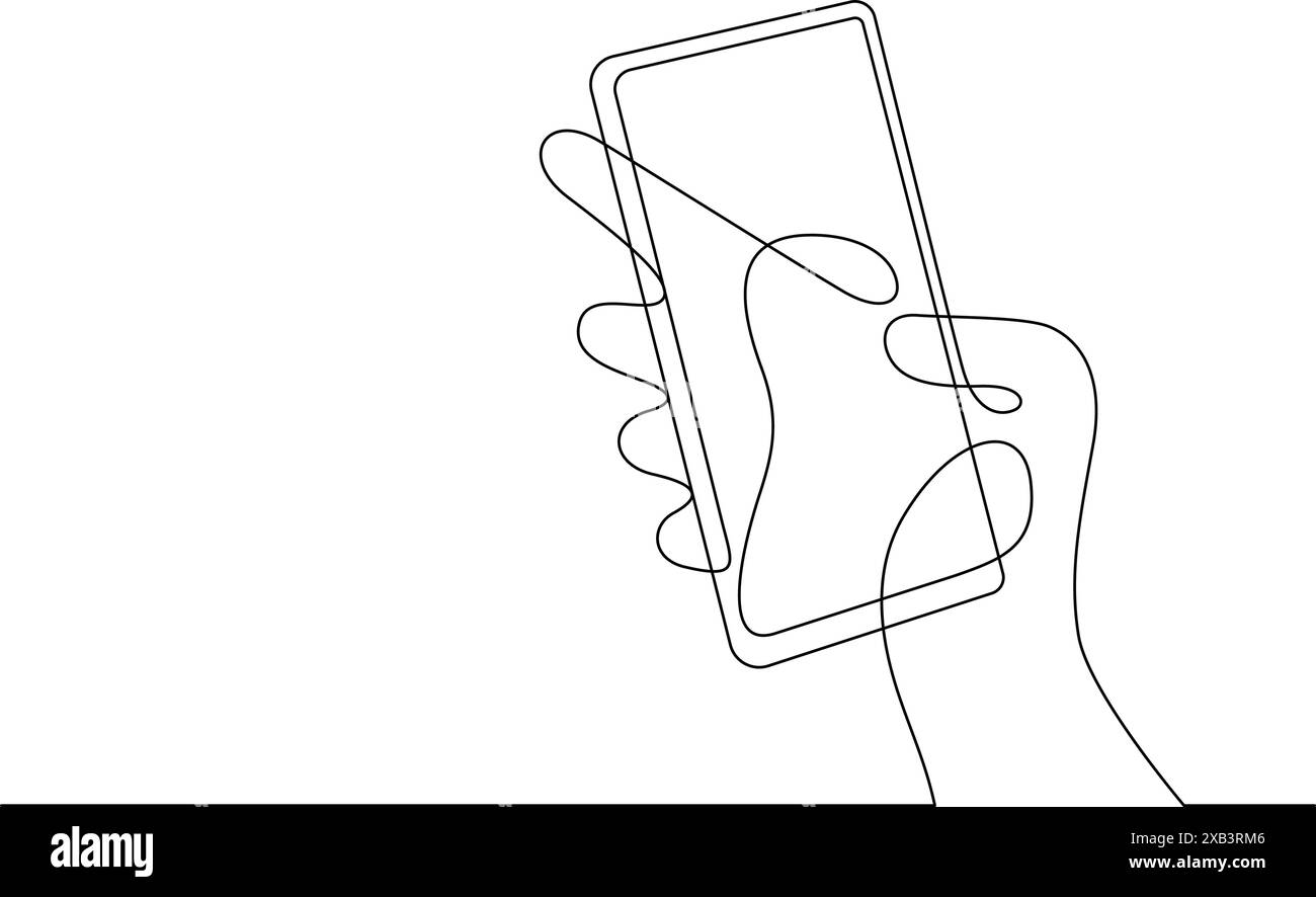hand using smart phone close up thin line illustration continuous ...