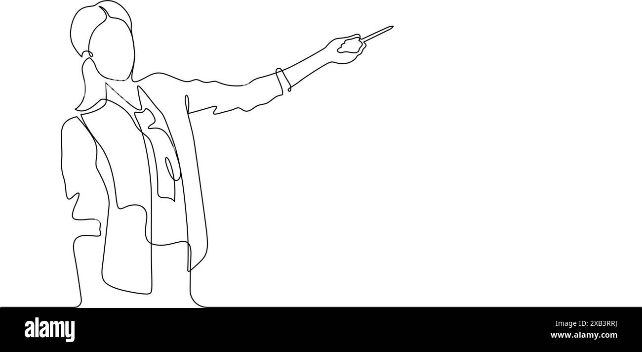 continuous line drawing of woman presenting or teaching thin line ...
