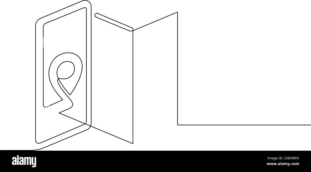 Smartphone navigation system map fold graphic decoration one line ...