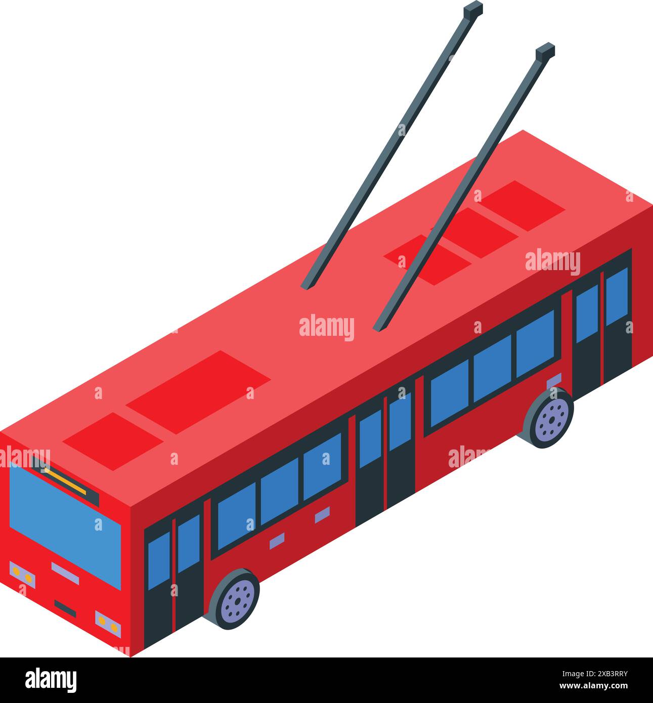 Red electric trolleybus moving in the city, public transportation ...
