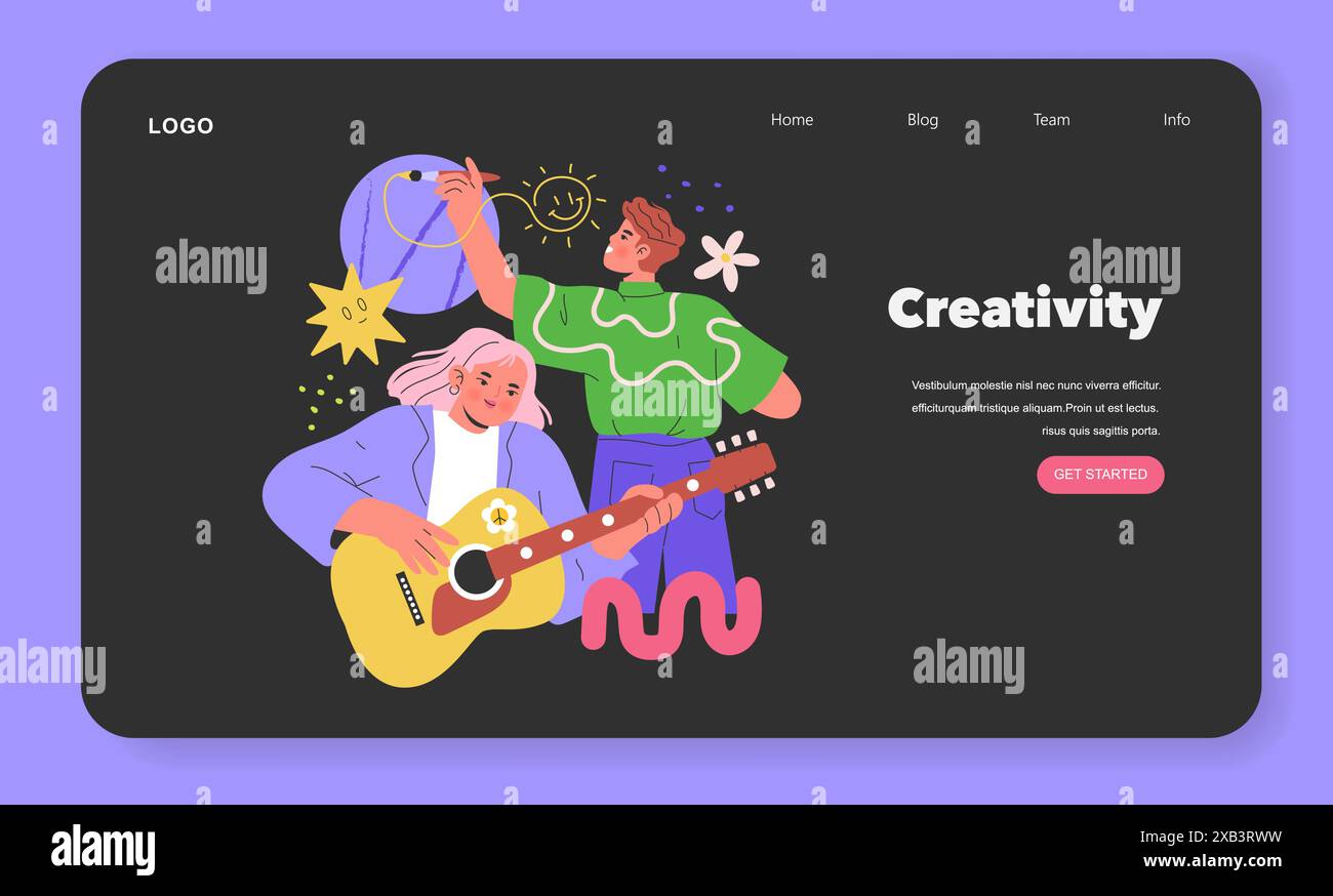 Creativity concept. Designers draw while musician plays guitar ...