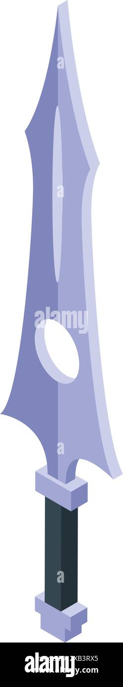 Sharp metal fantasy sword pointing up with hole in blade isometric ...