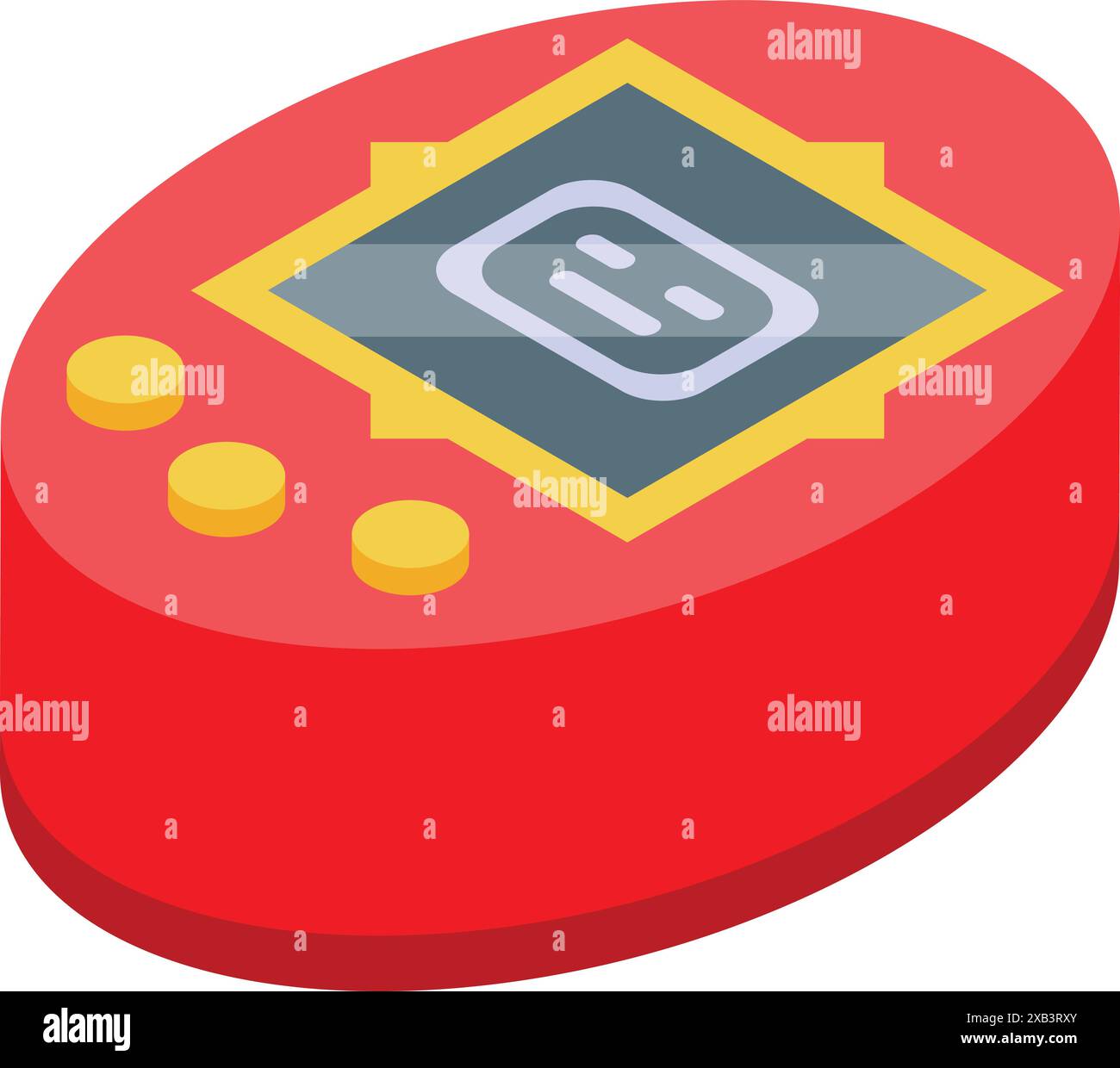 Red virtual pet game featuring a pixelated screen and yellow buttons ...