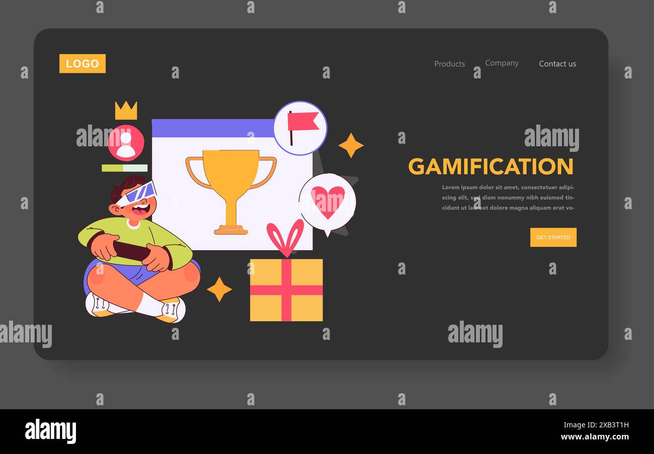 Interactive Engagement concept. A user enjoys rewards in a gamified website interface promoting ...
