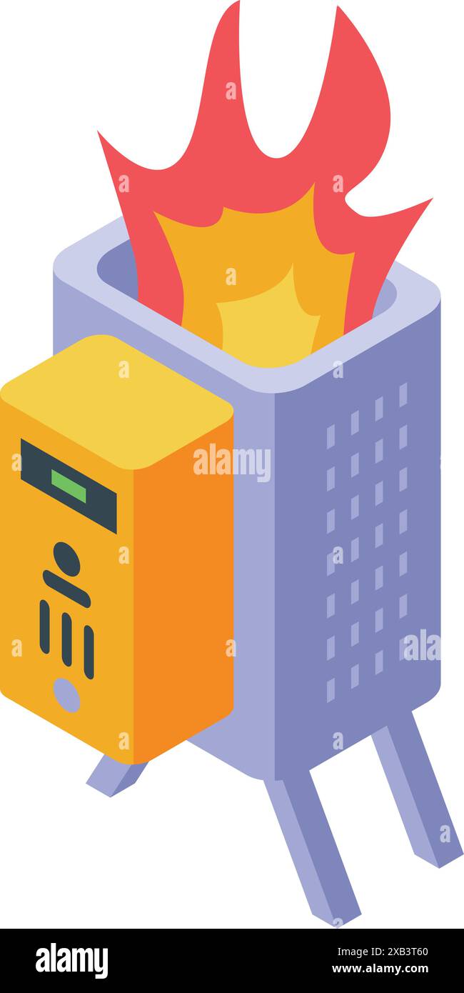 Industrial boiler burning with flames generating heat for a ...