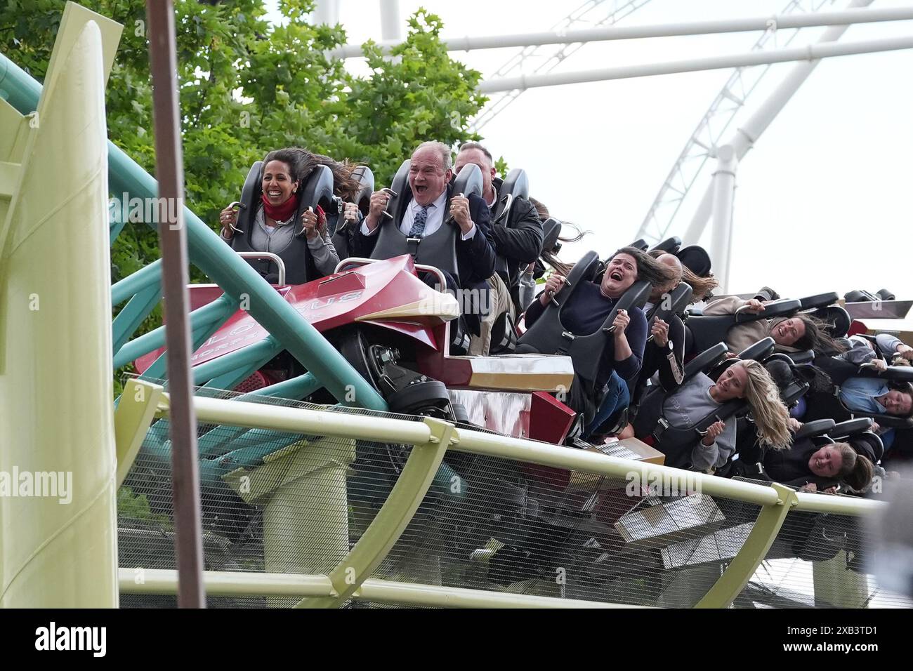 Liberal Democrats leader Sir Ed Davey during a visit to Thorpe Park in ...