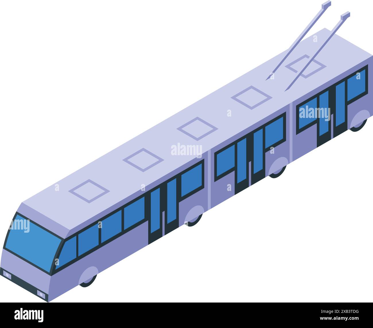 Modern trolleybus driving through city street with pantograph isometric ...