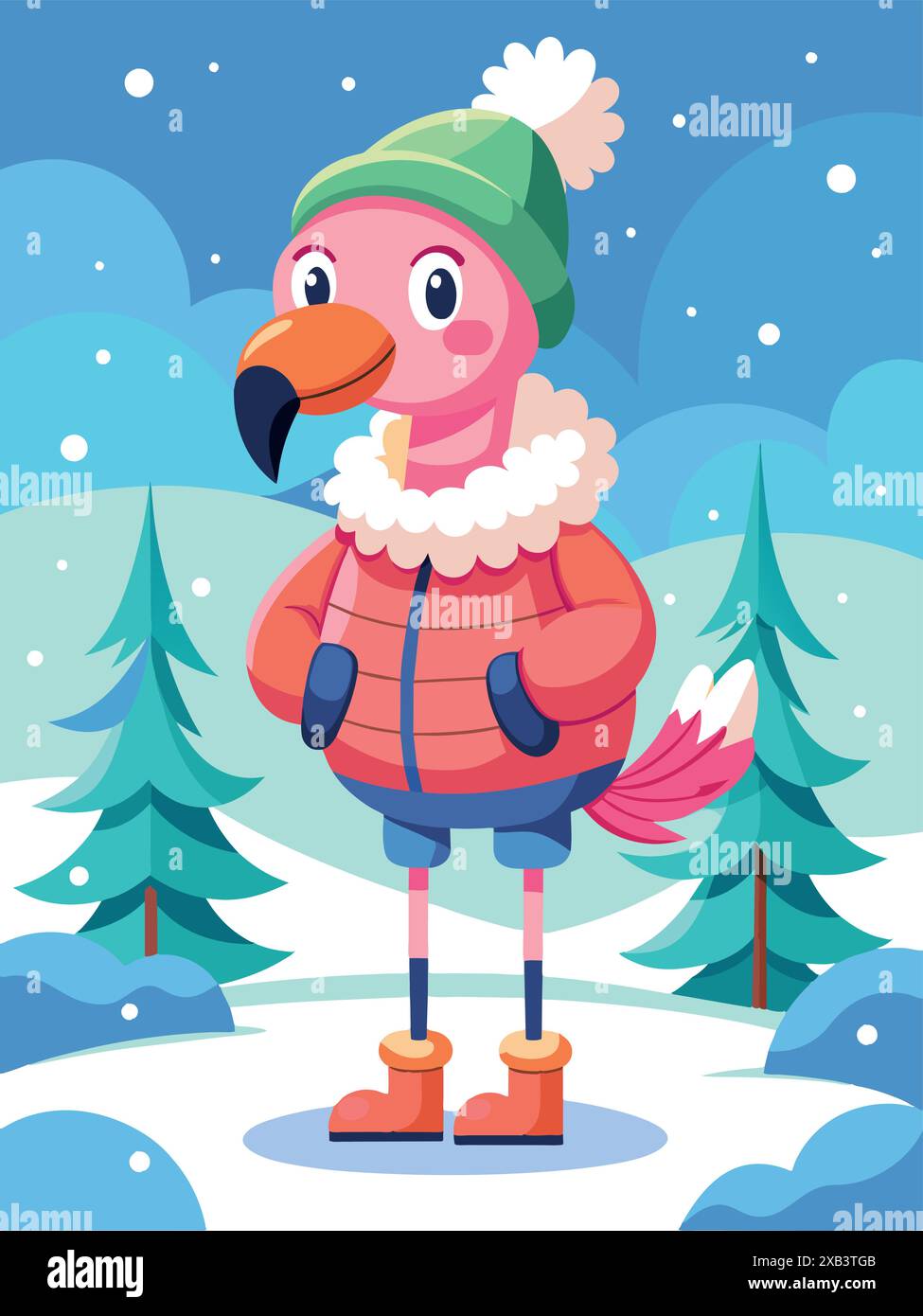 flamingo vector illustration with snow background Stock Vector Image ...