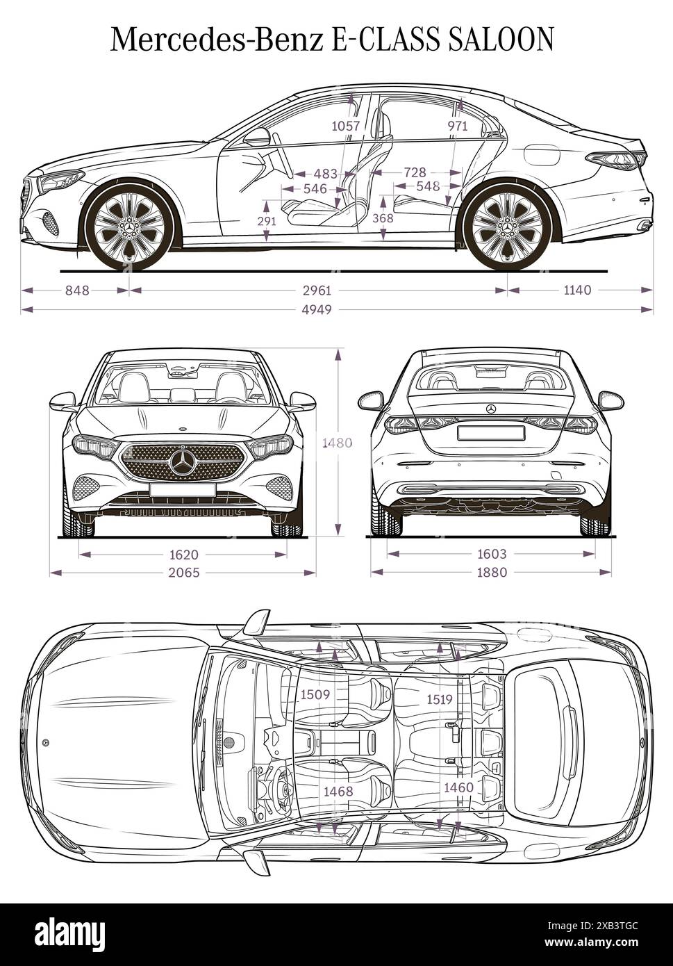 2024 Mercedes-Benz E Class Saloon car blueprint Stock Vector Image ...