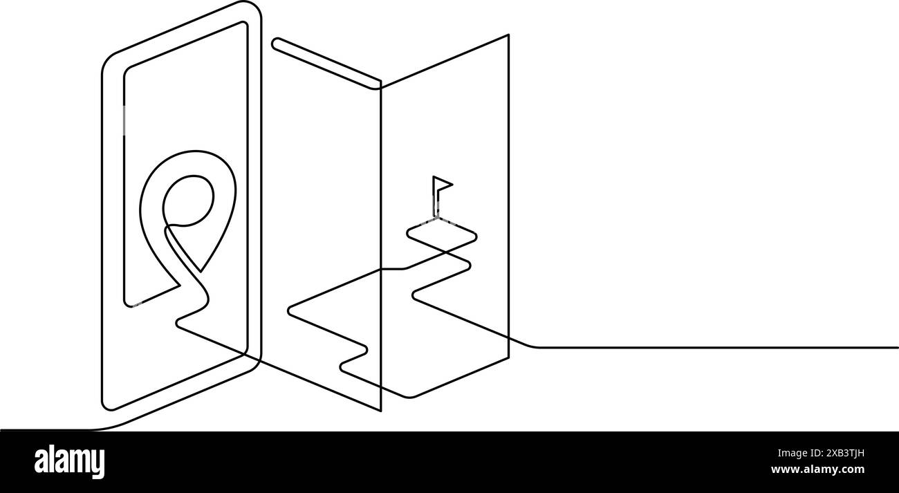 location tracking delivery on smart phone graphic one line drawing ...